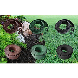 MTB Landscape Edging Coil Kit 4 Inch High Terrace Board with 12 10-inch Spikes，40 FEET, Green