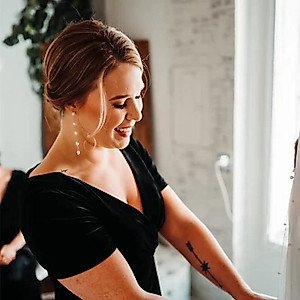 925 Sterling Silver Clip On Earrings Pearl Ball Drop Long Chain Earrings for Women Wedding Bridal Earrings for Brides