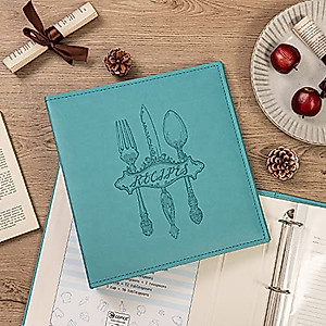 COFICE Recipe Binder – 8.5x11 3 Ring Blank Family Recipe Book Binder Kit to Write in Your Own Recipes with PU Faux Leather Cover and Plastic Sleeves (Blue)