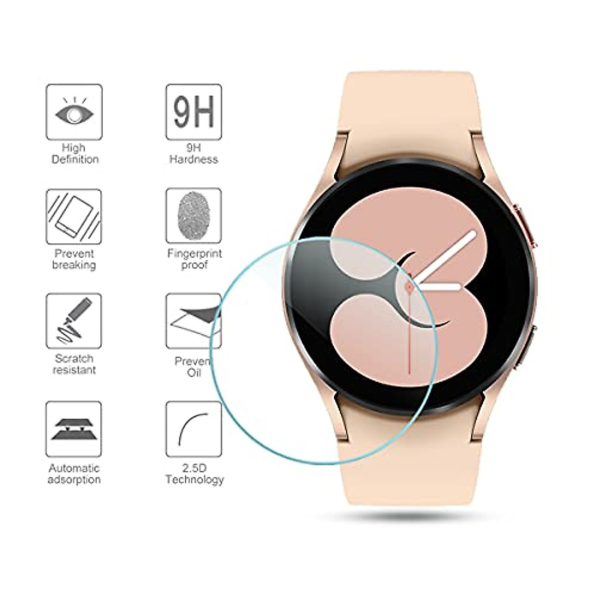 Suoman 4-Pack for Galaxy Watch 5 40mm Screen Protector/Galaxy Watch 4 40mm Screen Protector, Tempered Glass Protector for Samsung Galaxy Watch 4/5 (40mm) Smartwatch
