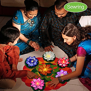 Tujoe 6 Pcs Diwali Lotus Decoration Floating Lotus with Lights Plastic Flower Diwali Artificial Lotus Traditional Indian Decor for Diwali Puja Home Outdoor Party Decoration (5.71 Inch)