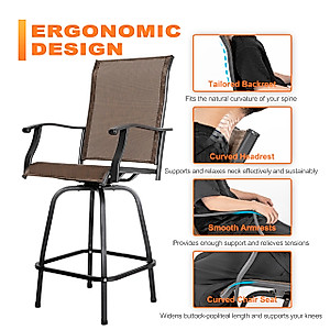 NUU GARDEN 5 Piece Patio Bar Set with Square Silk Screen Bar Height Glass Table and 4 Counter Textilene Height Swivel Chairs for Patio, Yard, Outdoor, Black&Brown