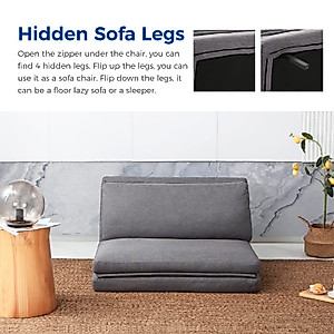Convertible Sofa Bed in a Box, Modern Multi-Function Floor Couch with Foldable Leg and Adjustable Backrest, Mini Couch Sleeper for Apartment, Dorm, Studio and Office, Grey