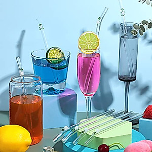 8 Pcs Reusable Glass Straws with 2 Cleaning Brushes, 8 mm x 7.9 Inch Bent Glass Turtle Straws Colorful Turtle on Clear Straws for Smoothie Cocktail Juice Shakes Beverages