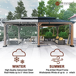 Cedar Wood Gazebo 12x20Ft Hardtop Gazebo Solid Cedar Wood Framed Gazebo Canopy Outdoor Fir Wood Galvanized Steel Double Roof Pavilion Heavy Duty for Patio Lawn Garden with Netting