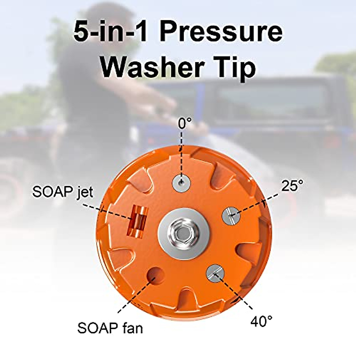 POHIR Adjustable Pressure Washer Nozzle Tip, 5 in 1 Quick Changeover Power Washing Nozzle with 1/4 Quick Connect, Pressure Washer Multi Nozzle Head 3600 PSI