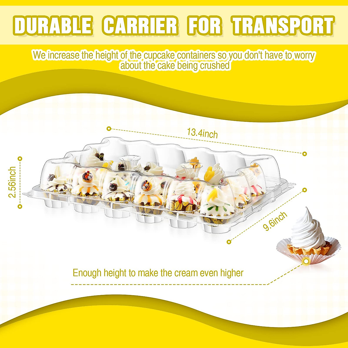 24 Pack Mini Cupcake Containers, 24 Count, Disposable Plastic Small Cupcake Boxes Bulk, High Dome Lid Cupcake Holder Cupcake Carriers for Transporting Small Cupcakes with Tall Icing