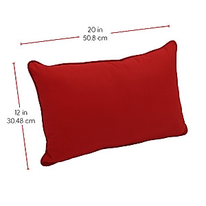 Factory Direct Partners 13812-RD Presidio Pillows 12x20" Solid Lumbar Pillow Set with Piping; Decorative Throw for Indoor/Outdoor Furniture; UV, Fade, Weather-Resistant Olefin Fabric (2-Pack) - Red