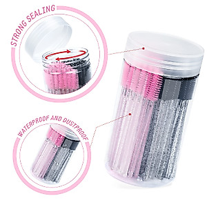 G2PLUS 100PCS Eyelash Brush, Ajustable Disposable Mascara Wands, Crystal Lash Spoolie, Eyebrow Spoolie Brush with Container for Makeup, Eyelash Extensions (Black+Pink)