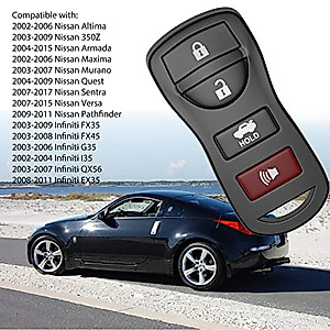 4 Button Car Keyless Entry Remote Key Fob Fits for Nissan 350Z Altima Armada Maxima Murano Pathfinder Sentra Versa Quest Infiniti QX56 EX35 FX35 FX45 G35 FCC ID: KBRASTU15, CWTWB1U733 (Pack of 2)
