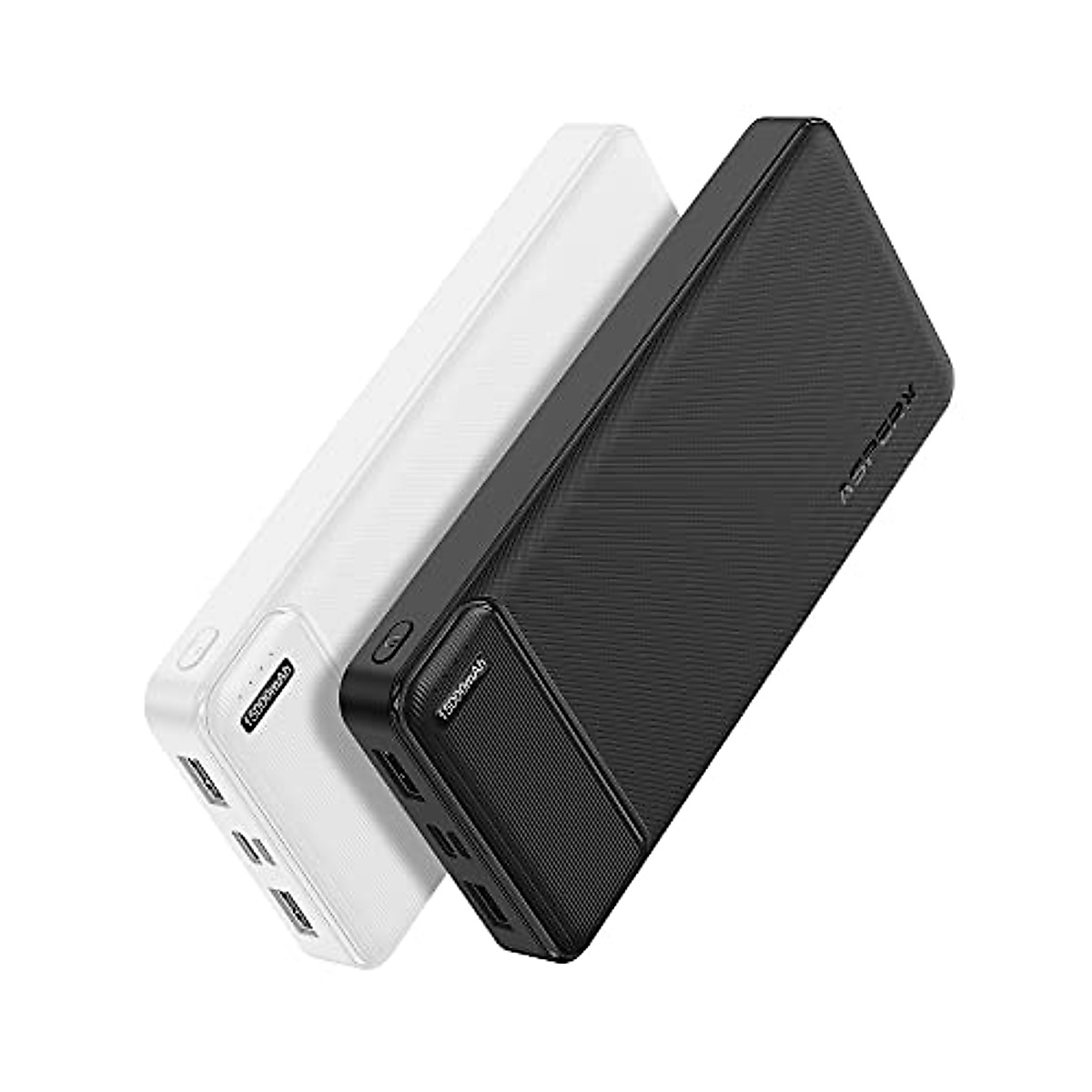 AsperX 2-Pack 15000mAh Portable Charger Power Bank [ USB-C Out and In ] [5V 3A Faster Charging] [ Dual USB A ] Slim High-Speed External Battery Pack for iPhone, Samsung, Android and More (Black+White)