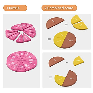 stochastic box Magnetic Fraction Tiles Circles 51 pcs Fraction Bars Set, Rainbow Math Manipulatives for Preschool Elementary School Classroom Educational Kit