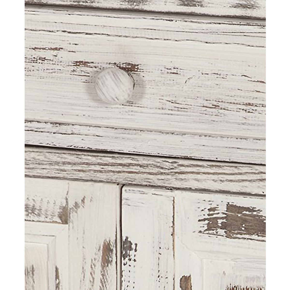 Rustic Cottage Accent Cabinet with 1 Drawer and 2 Doors, White Antique - Living Room Furniture, Functional Design with Dental Work and Turned Legs, Wipe Clean with a Dry Cloth