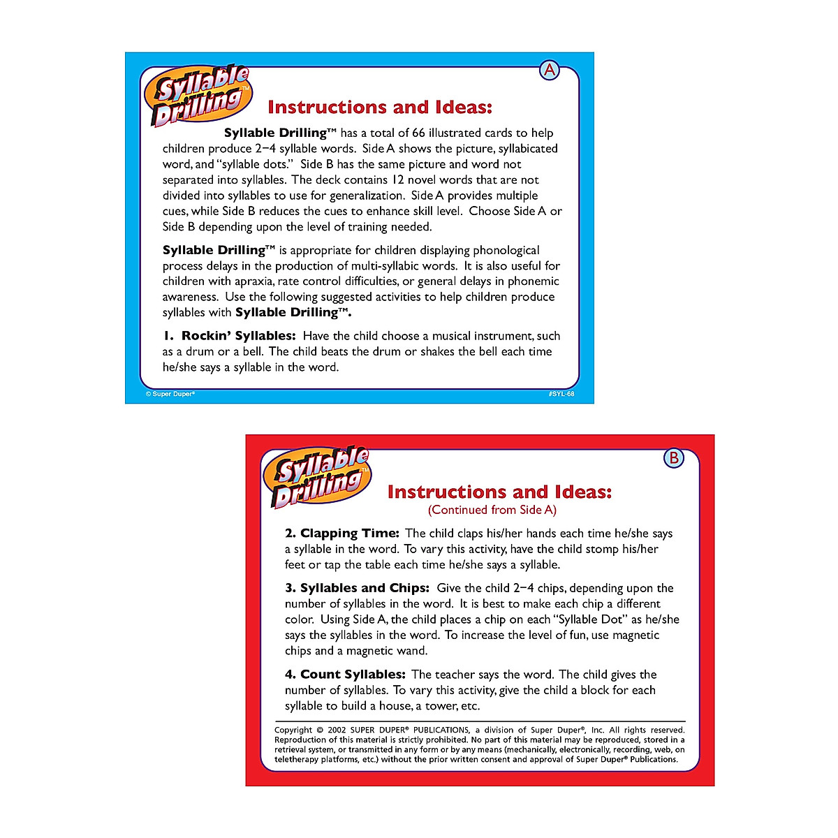 Super Duper Publications | Syllable Drilling Fun Deck Flash Cards for Speech-Language Pathologists | Educational Learning Resource for Children