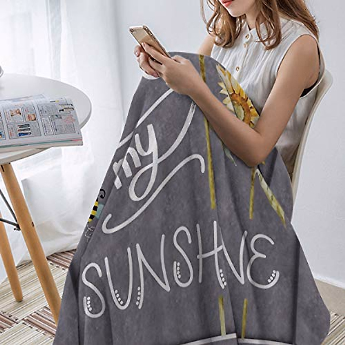 Ultra Soft Flannel Fleece Bed Blanket You are My Sunshine Bees Sunflower Throw Blanket All Season Warm Fuzzy Light Weight Cozy Plush Blankets for Living Room/Bedroom 40 x 50 inches