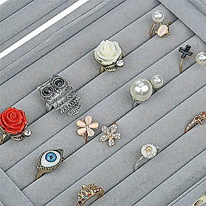 Velvet Glass Jewelry Ring Display Stand Storage Box Ring Earrings Jewelry Box Ring Holder Case (Grey)