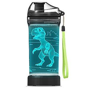 YuanDian Dinosaur Gifts, Light Up Boy Water Bottle with 3D Dino T Rex Design- 14 OZ Tritan BPA Free Eco-Friendly - Cool Drinking Cups Gift for School Kids Boy Girl Child Dinosauria Lovers
