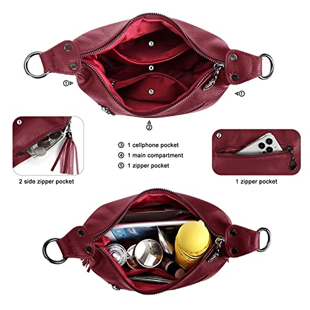 SMITH SURSEE Genuine Leather Crossbody Bags for Women, Hobo Purses and Handbags for Women Ladies Shoulder Crossbody Purse