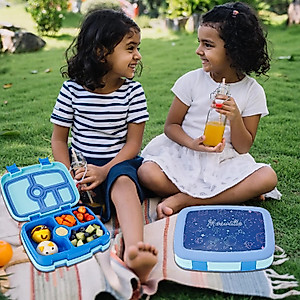 Space Prints Bento Box for Kids, Removable 5 Compartments Portion Size Leakproof Bento Lunch Box for Boys Girls Meal Prep Containers (Space)