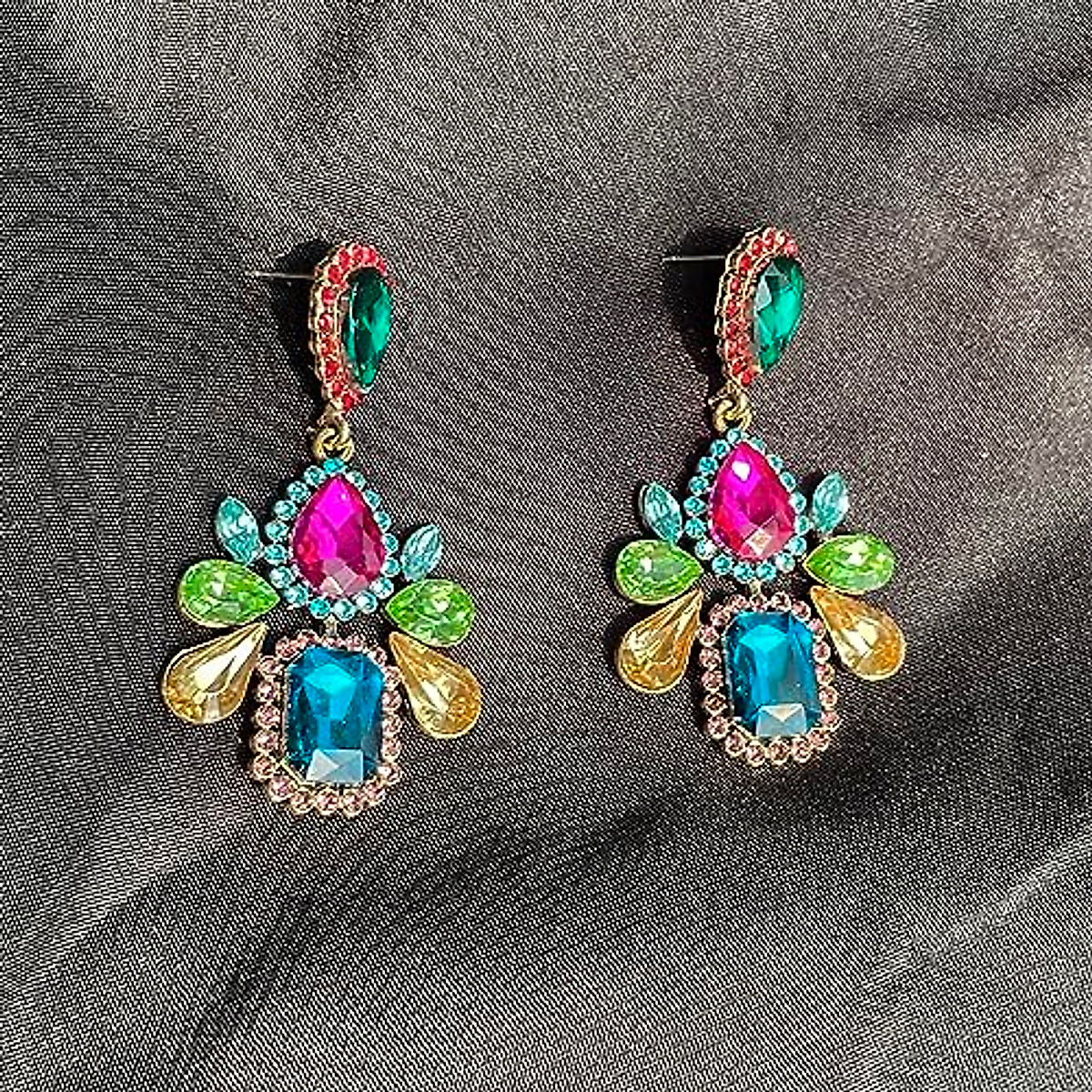 ASTRUE Bridal Rhinestone Teardrop Dangle Earrings,Multicolor Crystal Wedding Chandelier Earrings for Women in Pageant Party Valentine's Days Jewelry Accessory