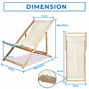 ketive Patio Lounge Chairs Set of 2 Adjustable Outdoor Wooden Sling Chairs, Made of Acacia Wood and Oxford Cloth, 250 lbs Capacity, Foldable and Easy to Carry for Patio and Indoor Use