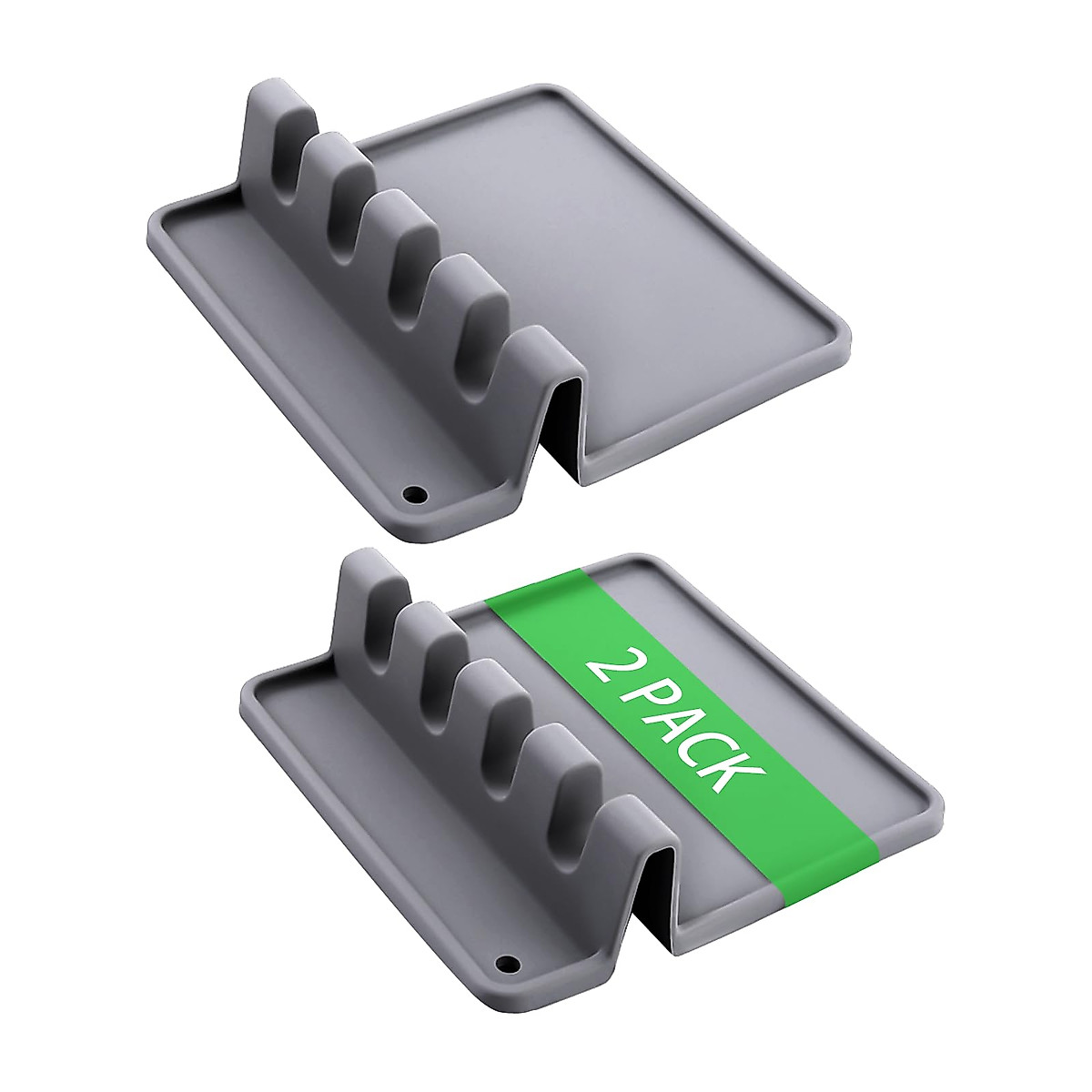 Silicone Spoon Rest with Drip Pad for Stove Top(2PCS), Large Utensil Rest for Multiple Utensils, Heat-Resistant & Dishwasher Safe Kitchen Utensil Holder for Spatula, Ladle, Kitchen Gadgets (Grey)