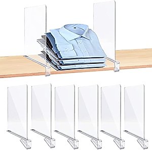 DOUBLE 2 C 6 Pcs Acrylic Shelf Dividers, Clear Shelf Divider for Closet Organization, Plastic Shelve Divider for Clothes Separators, Adjustable Bookshelf Dividers & Purse Dividers for Closet