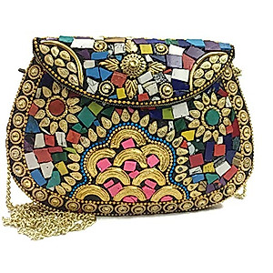 Multi color metal mosaic clutch Wallet purse party bag for women Wedding Box Clutch for Women