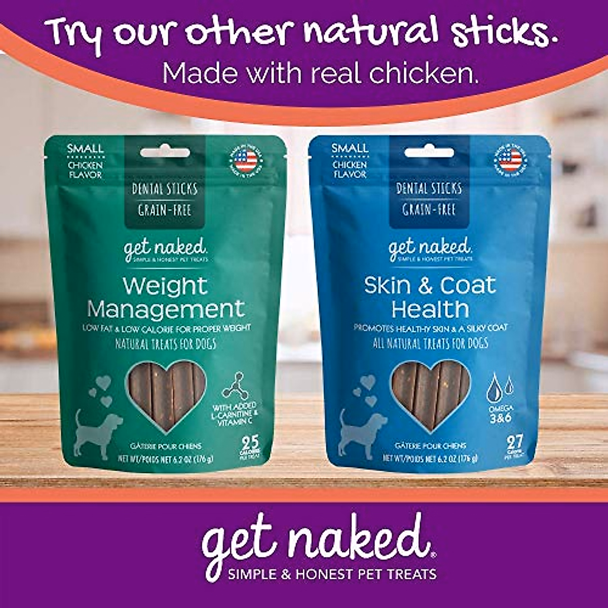Get Naked Grain Free 1 Pouch 6.2 Oz Digestive Health Dental Chew Sticks, Small