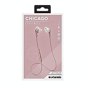 Urbanista Chicago Bluetooth Sports Earphones, High Performance, IPX4 Rated Water Resistant, Call-Handling with Microphone, Sport Carry Pouch, Rose Gold