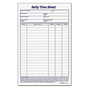 TOPS 30041 Daily Time Sheets, 6-Inch x9-1/2-Inch, 100 Sheets/Pad, 2PD/PK, White