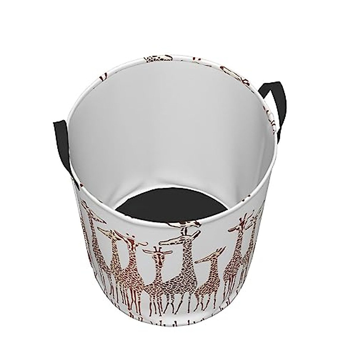 Cute Wild Cartoon Giraffes Printed Round Laundry Hamper,Collapsible Clothes Hamper Storage With Handle,Canvas Fabric Waterproof Storage Bin