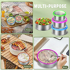 Betinyar 4pcs Stainless Steel Containers with Lids, Leak Proof Stainless Steel Food Storage, Prep Containers Metal Lunch Container for Office