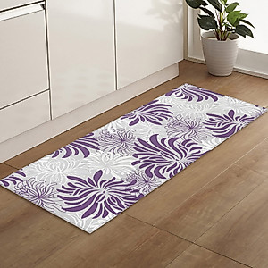 Flower Chrysanthemum Purple Laundry Room Decor Rug Runner, Anti-Fatigue Kitchen Rugs, Waterproof & Non Slip Room Accessories for Floor, Under The Washer & Dryer Durable Mat 18x47.2in