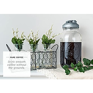 Crave Cold Brew Coffee Maker with American made Flip Cap Lid and 2 Quart Glass Mason Jar, Pour Spout, and Stainless Steel Filter. Perfect for Coffee, Tea, and Water Infusions