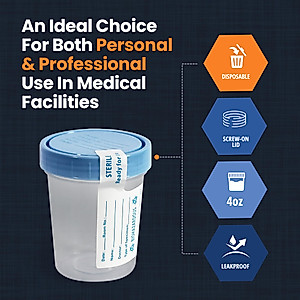 MED PRIDE Disposable Specimen Cups 10-Pack| High-Grade Silicone, Sterile, Individually Wrapped Medical Cups W/Leakproof, Screw-On Lids & Tamper-Evident Seal| Urine, Fluid Sample Collection & More