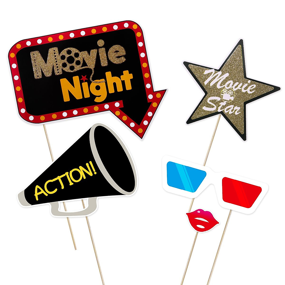 BESTOYARD Movie Night Party Photo Booth Props Kit - Movie Star Movie Night Party Supplies Decorations 21pcs