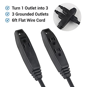 Clear Power 2-Pack 6 ft Indoor Extension Cord 3 Grounded Outlets 16/3 SPT-2, 3 Prong Low-Profile Flat Plug, Black, DCIC-00472P-DC