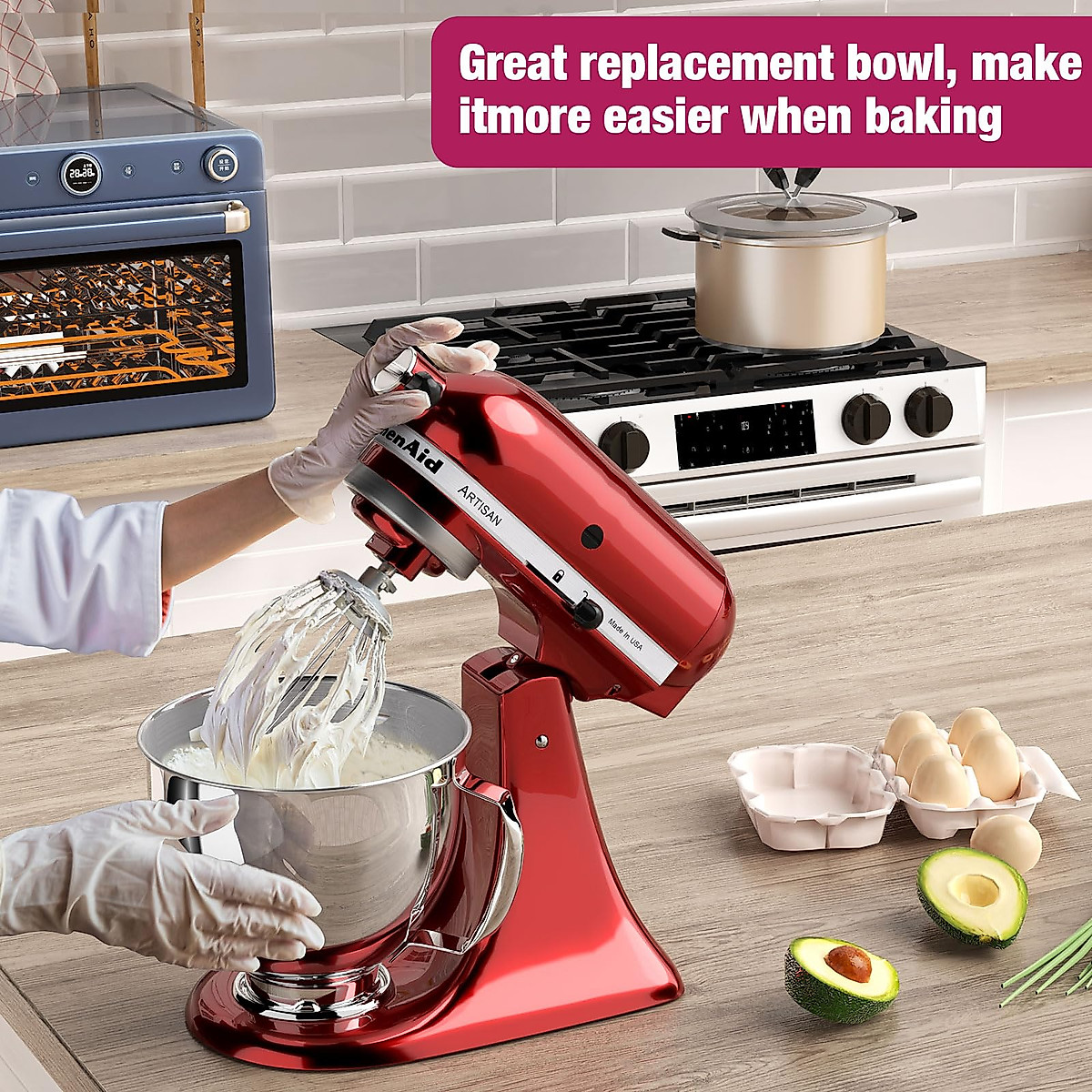 5 QT Stainless Steel Mixer Bowl for Kitchenaid Stand Mixers, Kitchen Aid Mixing Bowl for 4.5-5 QT Tilt-Head Mixer with Handle