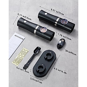 FORLIM Rechargeable Salt and Pepper Grinder Set with USB Base, Automatic Electric Pepper Mill, Adjustable Coarseness, with White LED Light, High Speed Grinding, One Hand Operation, 2 Mills
