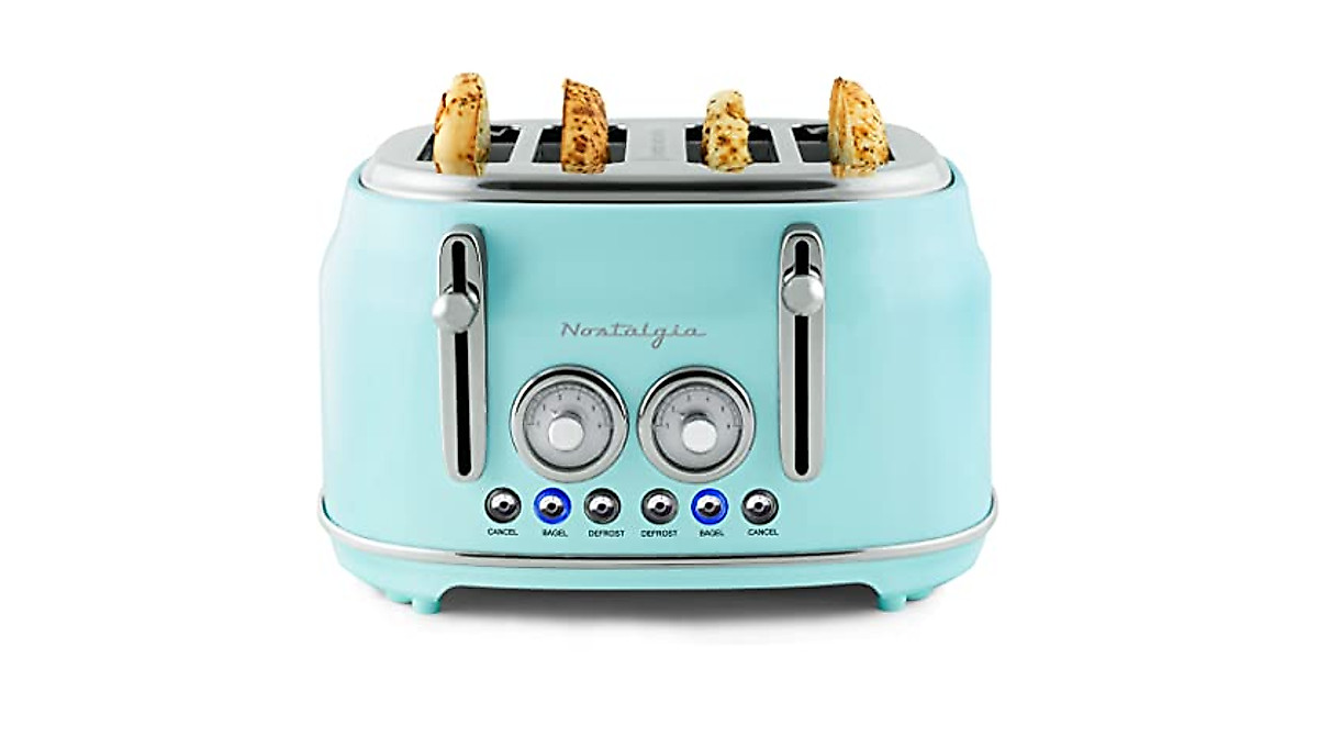 Retro Aqua 4-Slice Toaster with Wide Slots & Six Browning Levels