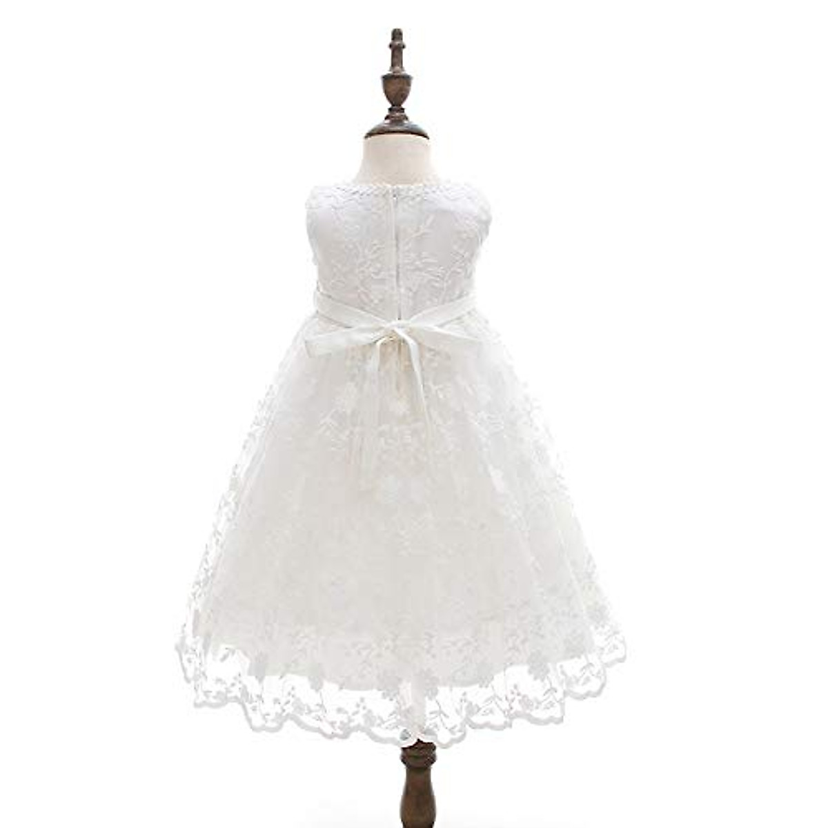 CareCheer Sleeveless Ivory Long Baby Girl Christening Baptism Dress Flower Girl Dedication Blessing Gown (6-12 Months)