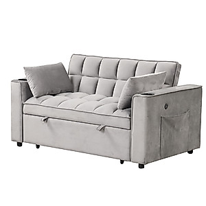 Multi-Functional Sofa Bed with Cup Holder and USB Port, Loveseat Pull Out Sofa Bed Sleeper Bed for Living Room Office Apartment (Gray)