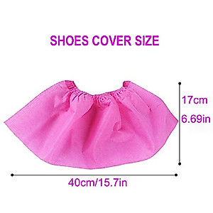 Disposable Shoe Covers 100PCS Non-Slip Durable Indoor Boot Overshoes Protector Thicked Non-Woven Shoe Covers for Carpet Floor Protection Construction Offices One Size Fits All (Pink)