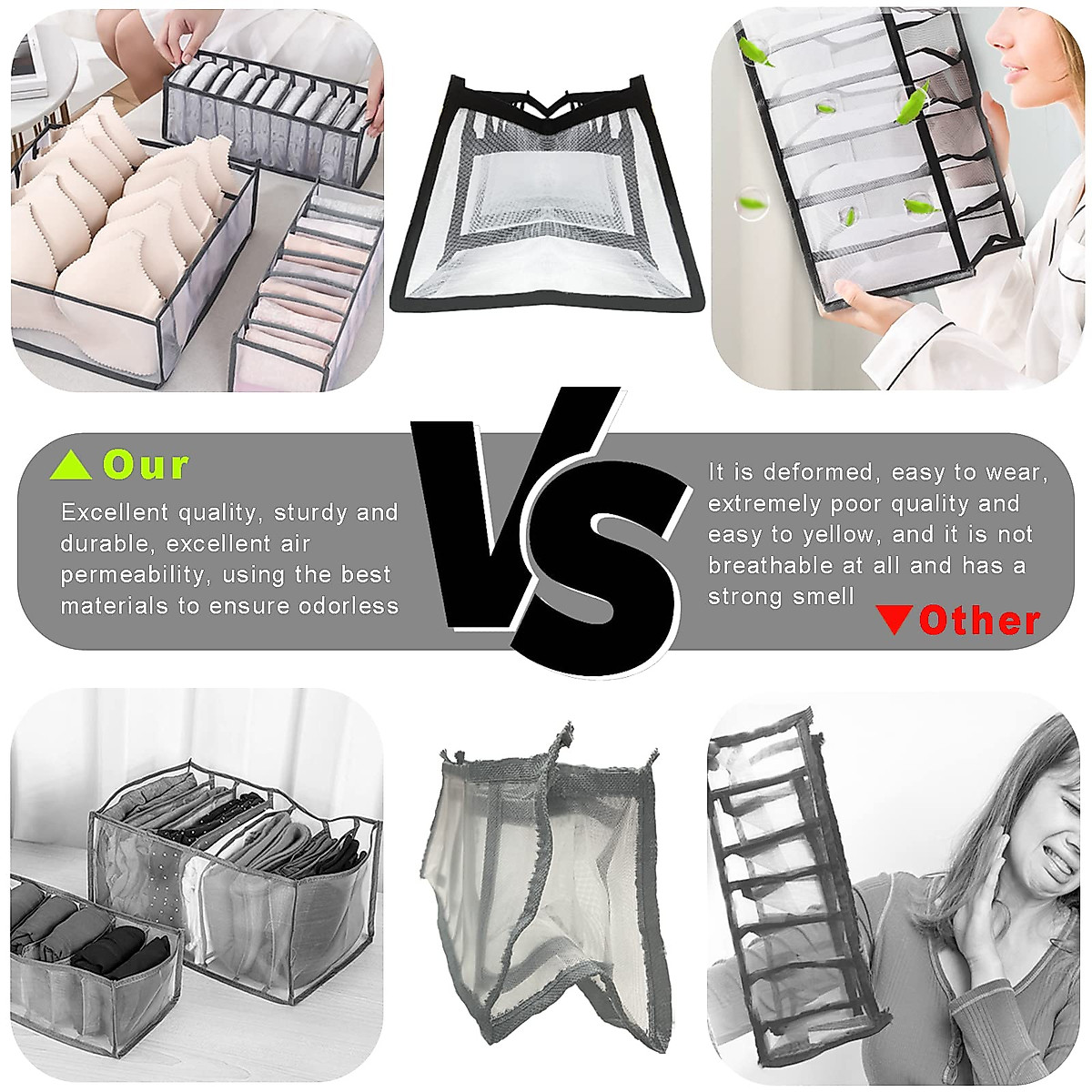 ULENDIS 9 Pack Wardrobe Clothes Organizer for Drawers, Foldable Clothes Drawer Mesh Separation Box, Drawer Dividers for Clothes Pants Jeans T Shirt (2Jeans+2Bra+(Legging+Shirt+Panties+Sock)*1)