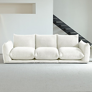 Luoxiao Modular Sectional Sofa 3 Seater Sectional Couch Luxury Modern Cloud Couch Oversized Convertible Sofa Fluffy Boucle Floor Sofa for Living Room, Apartment, White 3 Seater Seat