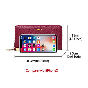 Leather Wallets for Women, Genuine Leather RFID Blocking 17 Card Slots Gift Box Packaging Ladies Purses with Zipper Coin Pocket Women's Long Wallets Womens Zip Around Wallets with Wristband (Red)