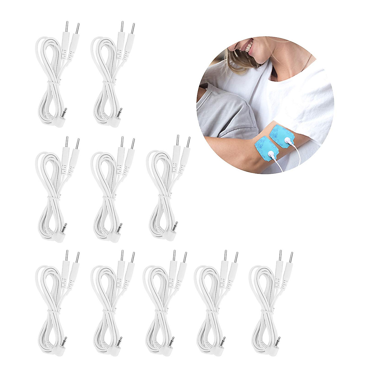 Sonew 10pcs / Bag DC 2.5mm 1.2m 2?in?1 Pin Type Electrode Lead Wires Cable, Compatible Lead Wires for TENS Unit Physiotherapy Machine