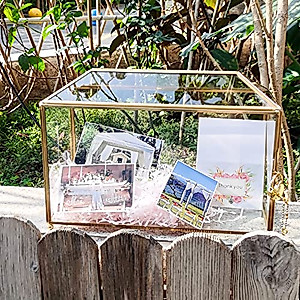 Vetoo 10.2x8.3x5.9inches Gold Glass Card Box with Lock and Slot,Wedding Card Boxes for Reception,Graduation,Gift Cards,Party,Baby Shower, Clear Geometric Terrarium Centerpiece Gift.