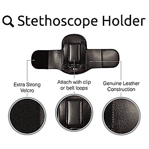 Stethoscope Holder with Velcro Closure and Padded Hip/Belt Clip for Littmann - Genuine Leather Universal Stethoscope Holster